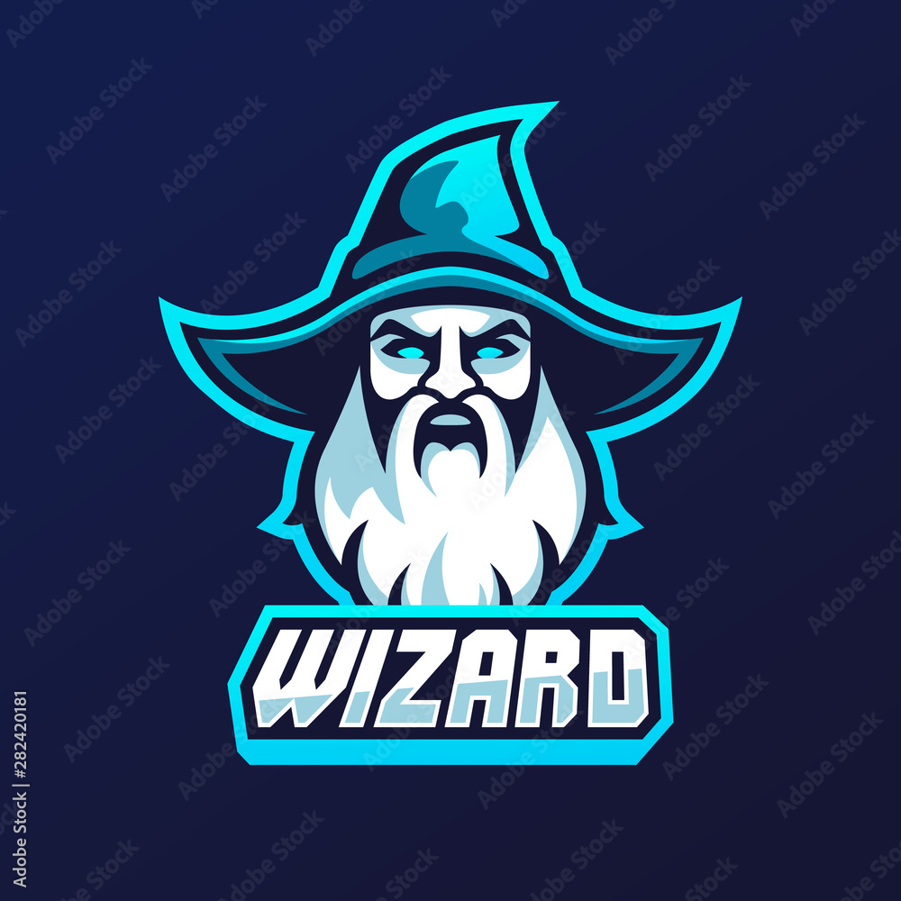 wizard warlock old man face logo template vector Stock Vector | Adobe Stock