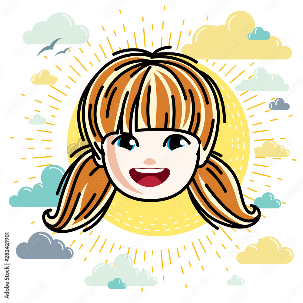 Caucasian type girl face expressing positive emotions, vector human ...