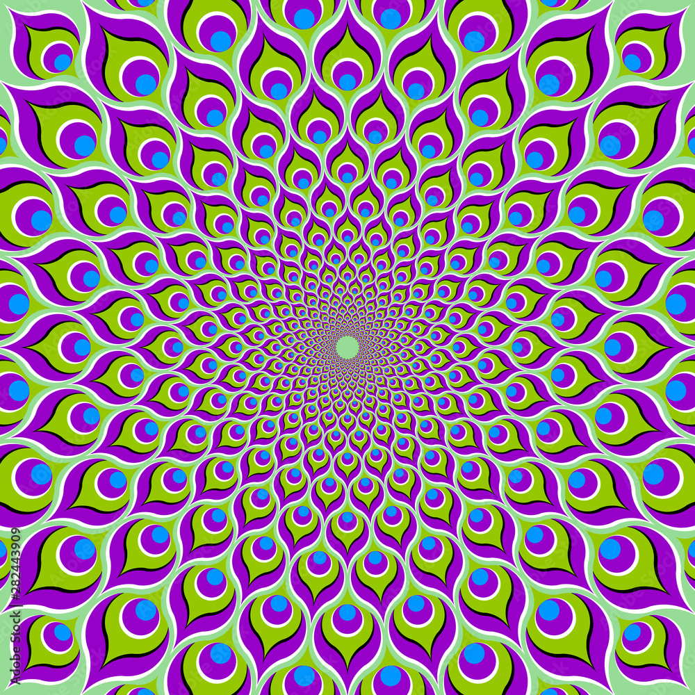 Background from feathers of peacock. Optical expansion illusion. Stock ...