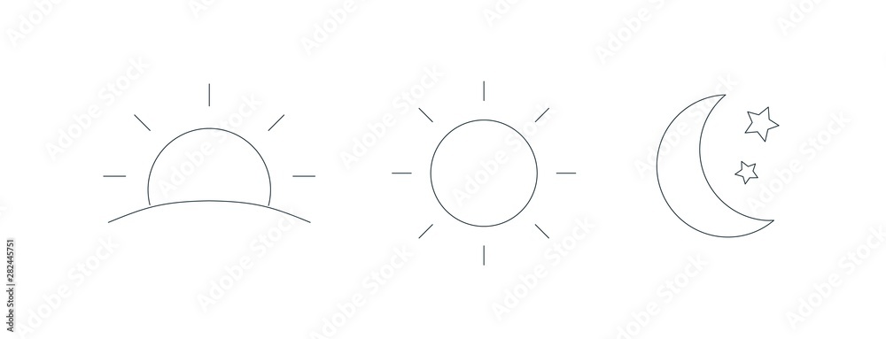 Vecteur Stock Collection of rising or setting sun, crescent moon and ...
