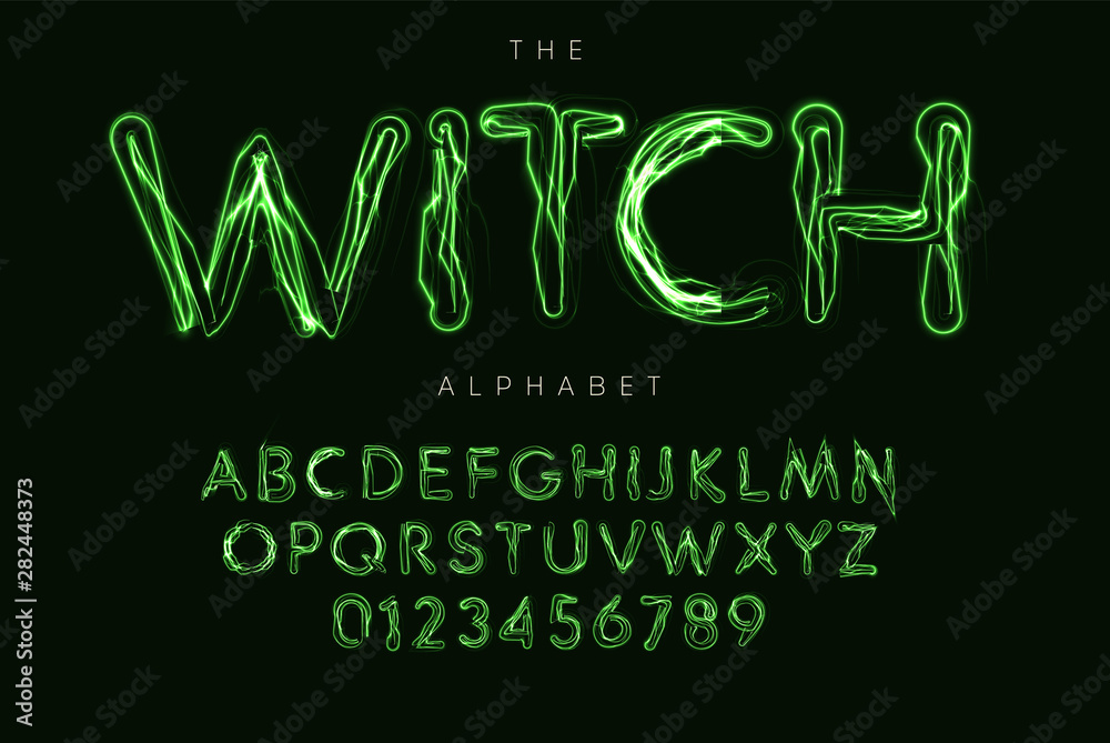 Halloween letters and numbers set. Witch magic style vector latin ...