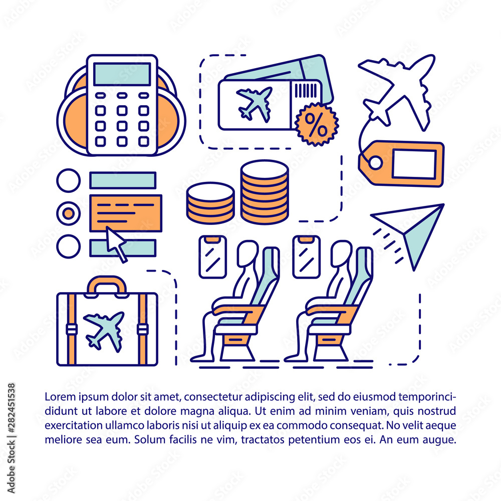 Cheap flight article page vector template. Economy class tickets ...