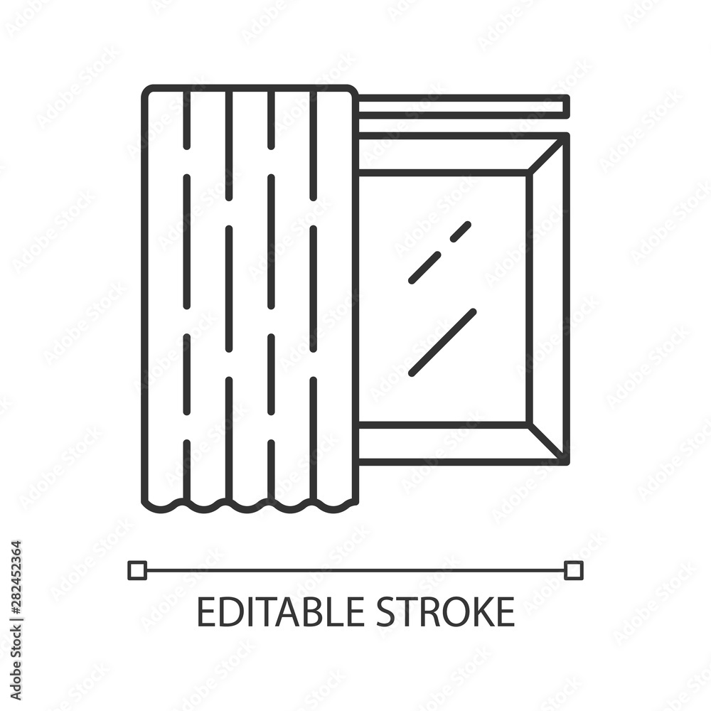 Single panel linear icon. Curtain, room darkening shade on cornice ...