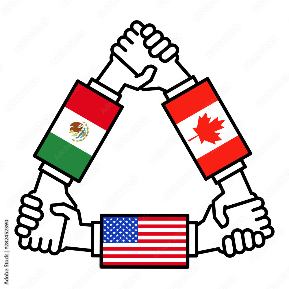 USMCA USA MEXICO CANADA trade agreement, handshake, flags Stock 벡터 ...