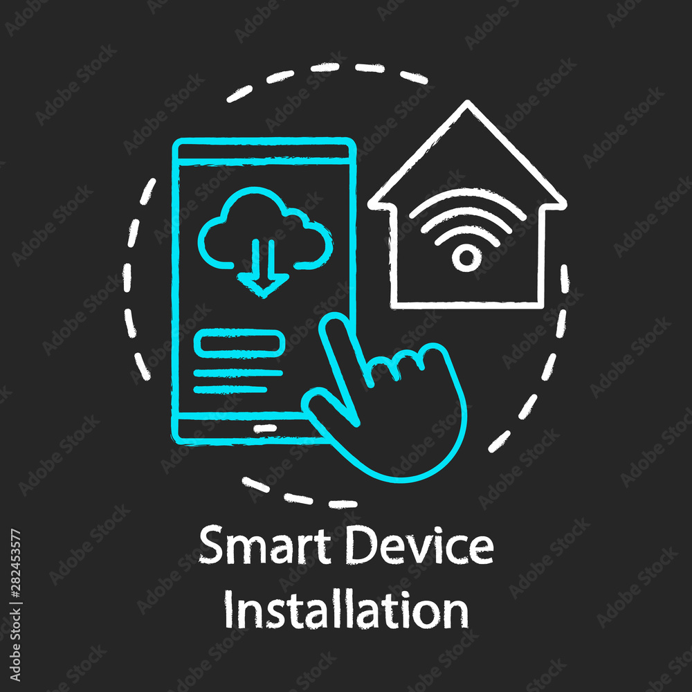 Smart device installation chalk concept icon. Home service for ...