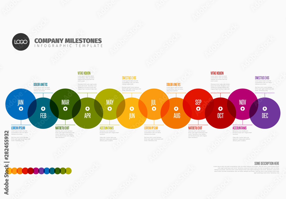 Full Year Rainbow Timeline Info Chart Layout Stock Template | Adobe Stock