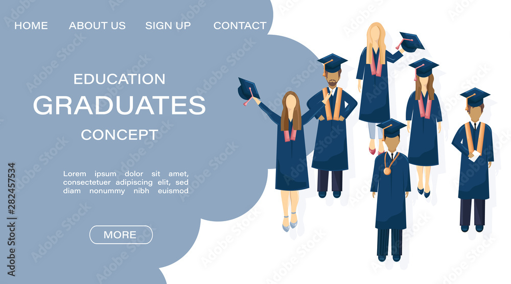 Students graduation Vector flat style. Symbols knowledge template ...