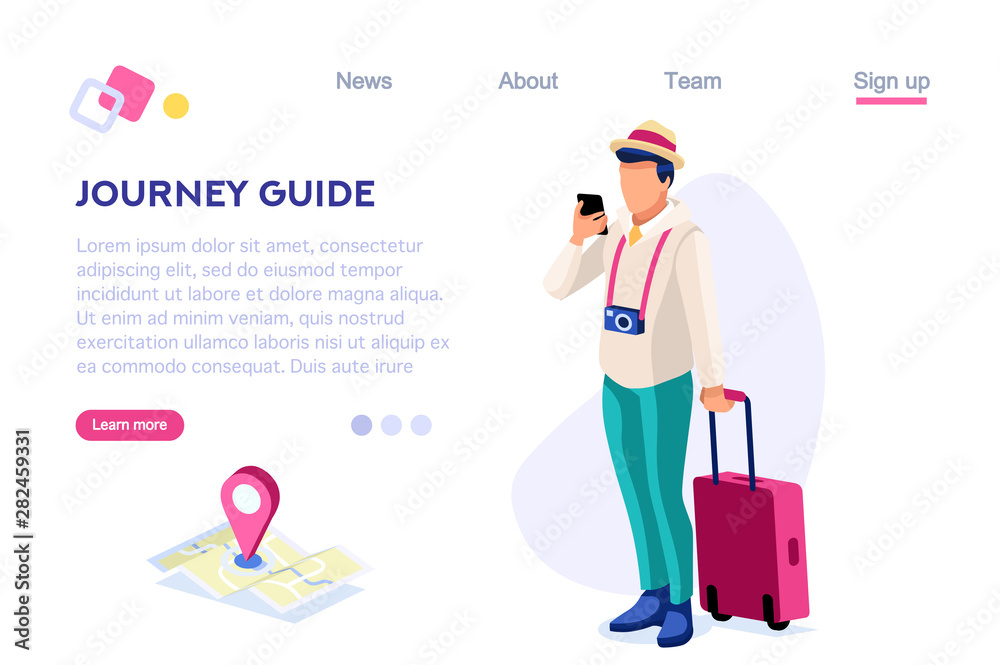 Journey Guide. Person with Luggage. Tourist Collection. Photographing ...