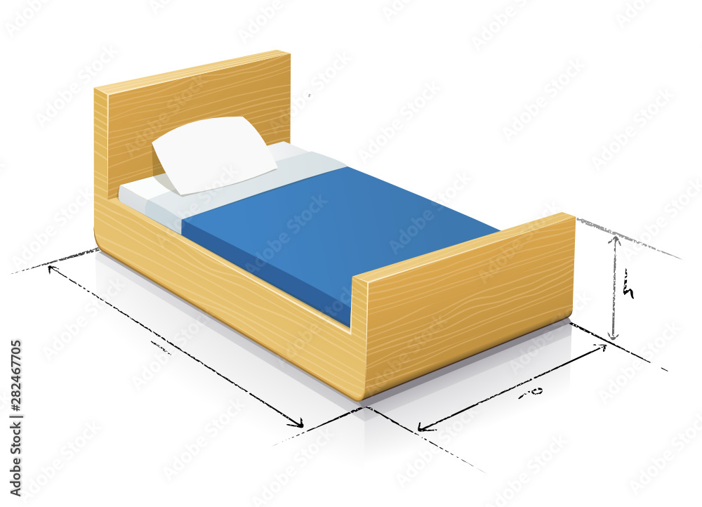 Lit en bois et ses dimensions (reflet) Stock Vector | Adobe Stock