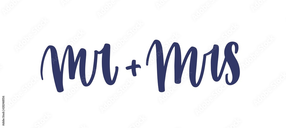 Mr plus Mrs text handwritten with elegant cursive calligraphic font or ...