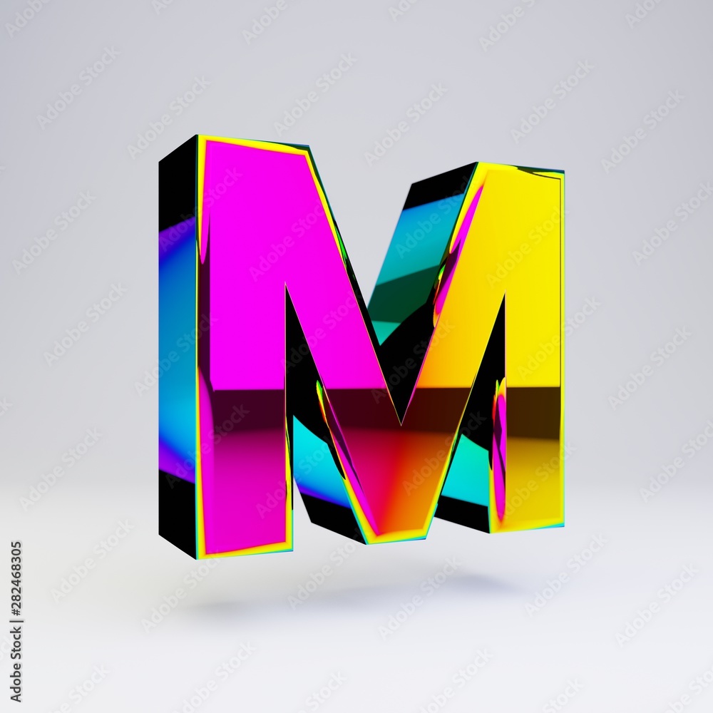 Holographic 3d letter M uppercase. Glossy font with multicolor ...