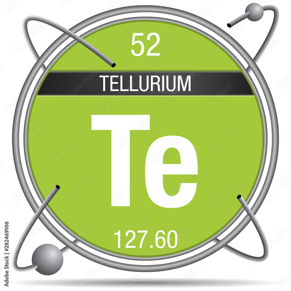 Tellurium symbol inside a metal ring with colored background and ...