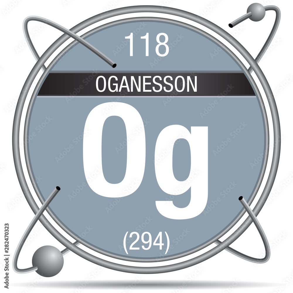Oganesson symbol inside a metal ring with colored background and ...