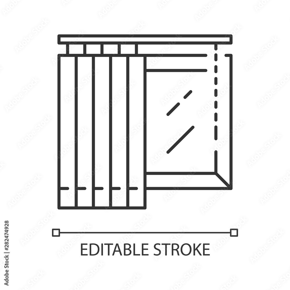 Vertical blinds linear icon. Office and house window covering. Home ...