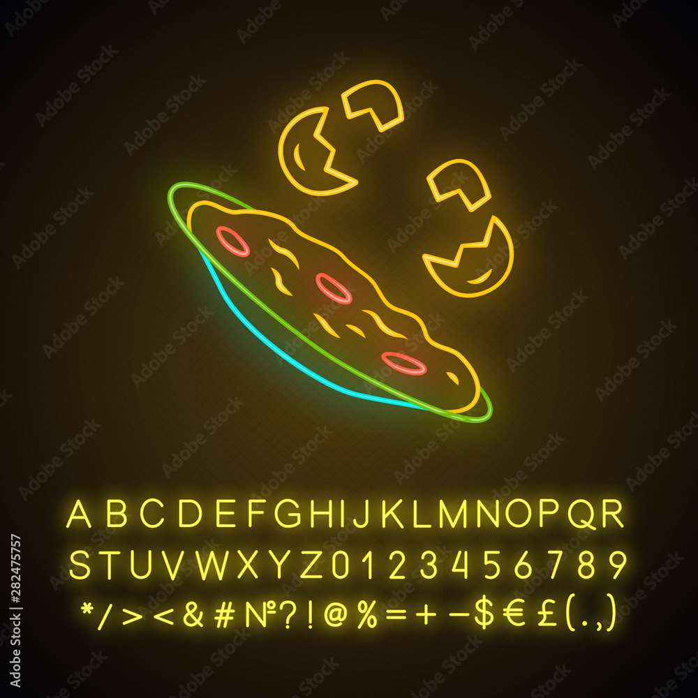 Omelette neon light icon. Fast cooking dish. Restaurant, cafe breakfast ...