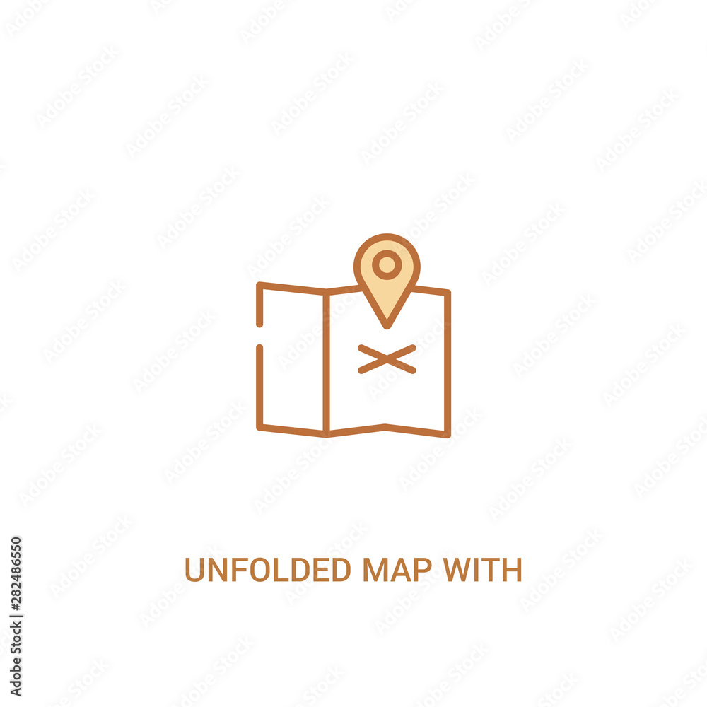 unfolded map with location mark concept 2 colored icon. simple line ...