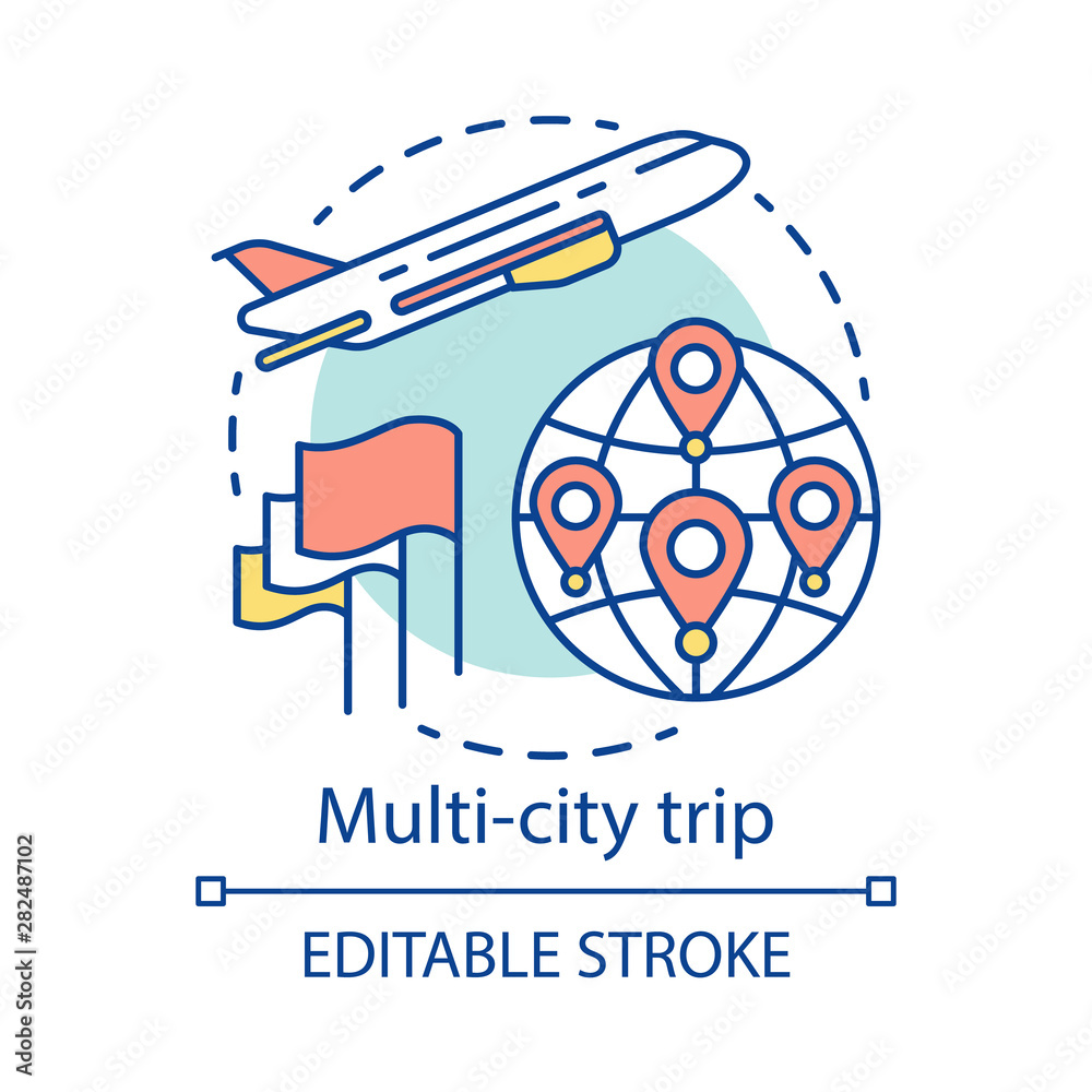 Multi-city trip concept icon. Flights with multiple destinations idea ...