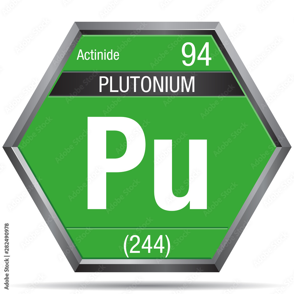 Plutonium symbol in the form of a hexagon with a metallic frame ...