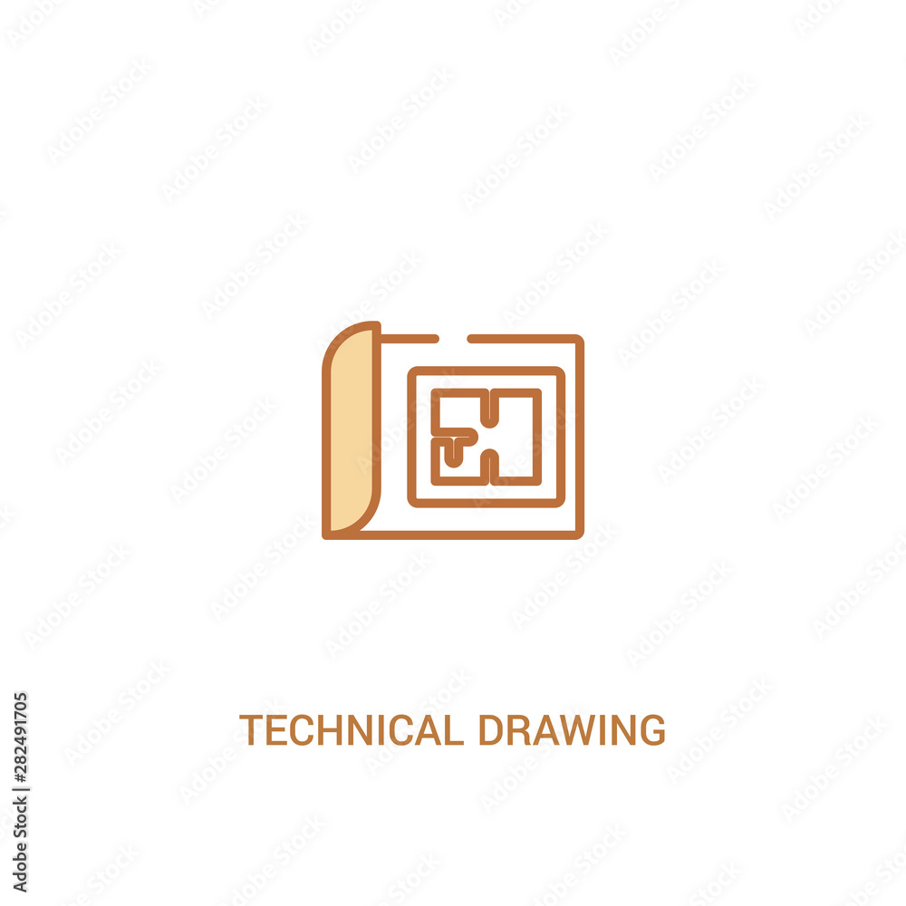 technical drawing concept 2 colored icon. simple line element ...