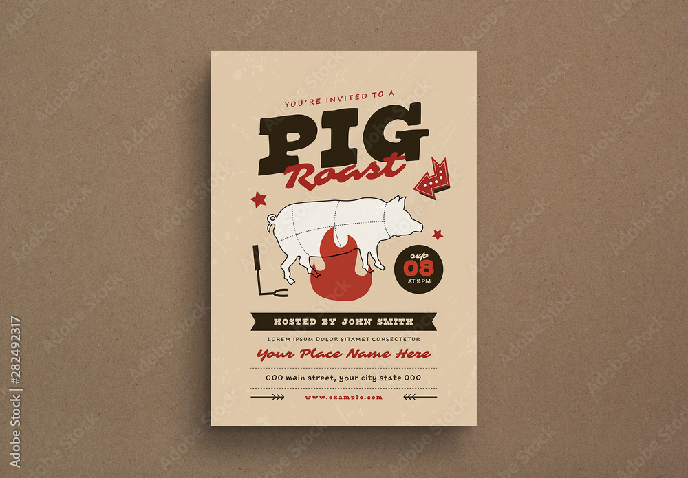 Pig Roast Event Flyer Layout Stock Template | Adobe Stock