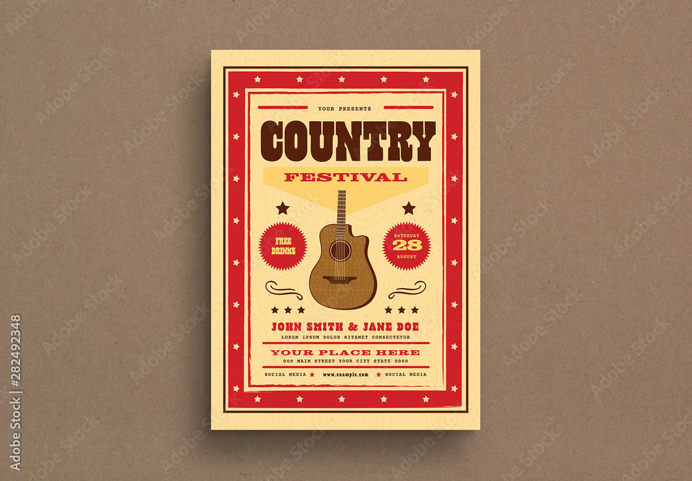 Country Festival Event Flyer Layout Stock Template | Adobe Stock