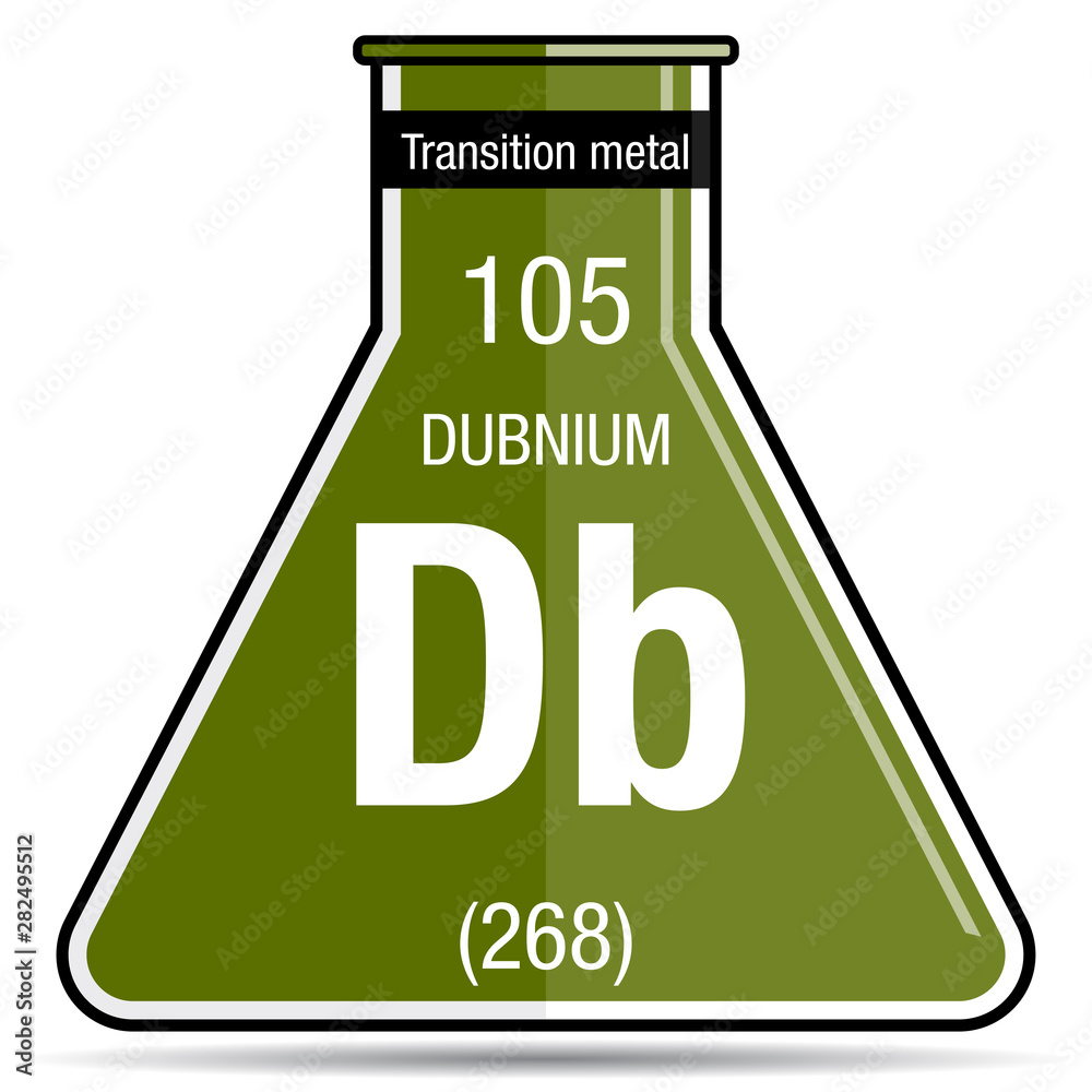 Dubnium symbol on chemical flask. Element number 105 of the Periodic ...