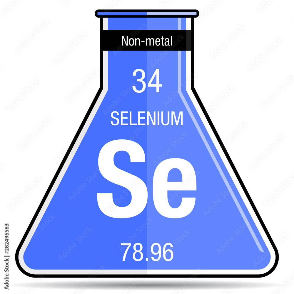 Selenium symbol on chemical flask. Element number 34 of the Periodic ...