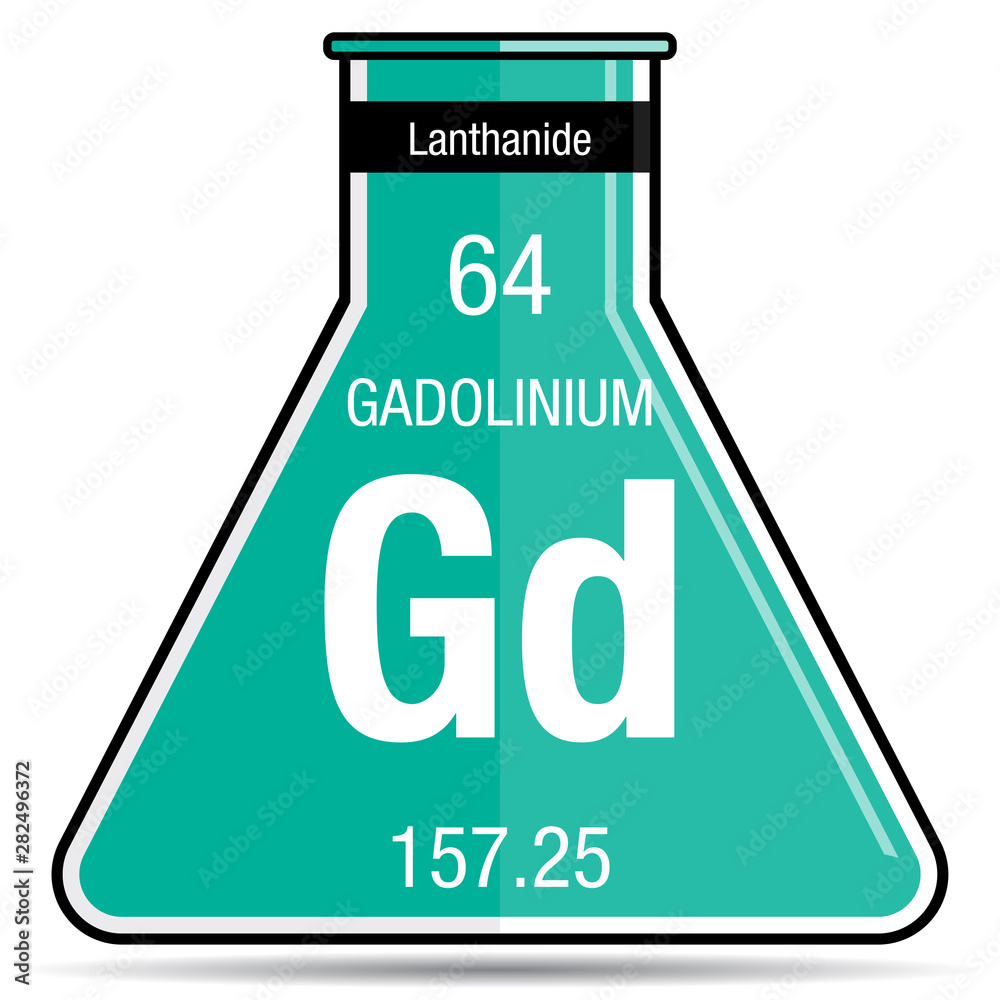 Gadolinium symbol on chemical flask. Element number 64 of the Periodic ...