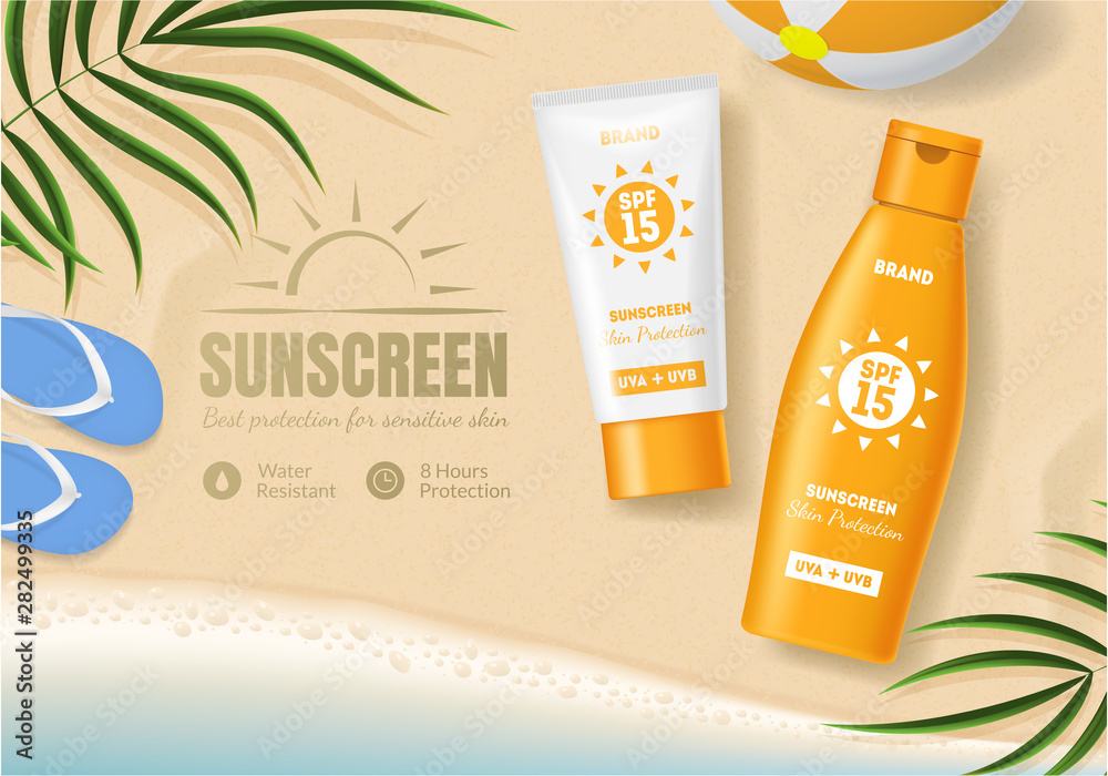 Sunscreen Cosmetic Product Ad Concept Card Background. Vector Stock ...