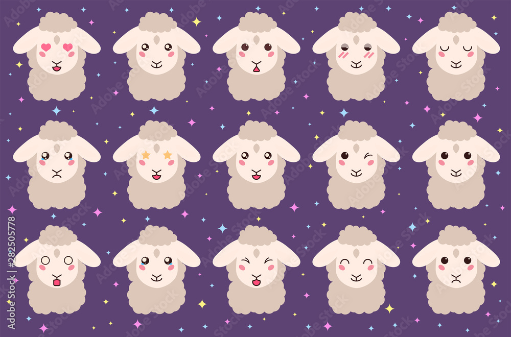 Colorful vector set of cute lamb emoticons. Collection isolated funny ...