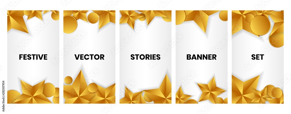 Social media stories banners set, story, texture with golden confetti ...