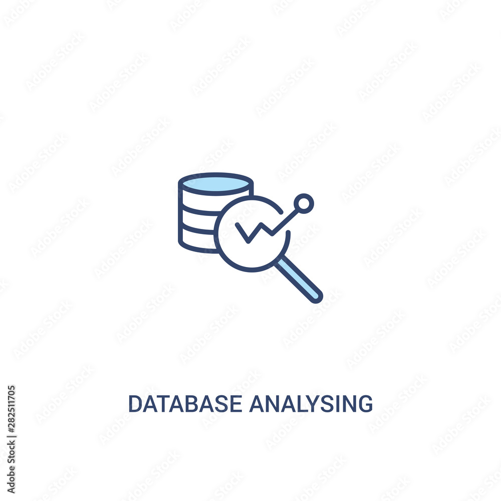 database analysing concept 2 colored icon. simple line element illustration. outline blue ...
