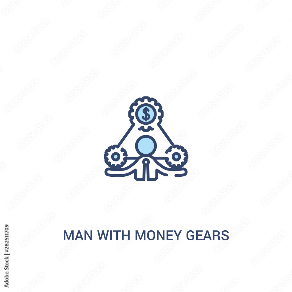 man with money gears concept 2 colored icon. simple line element ...
