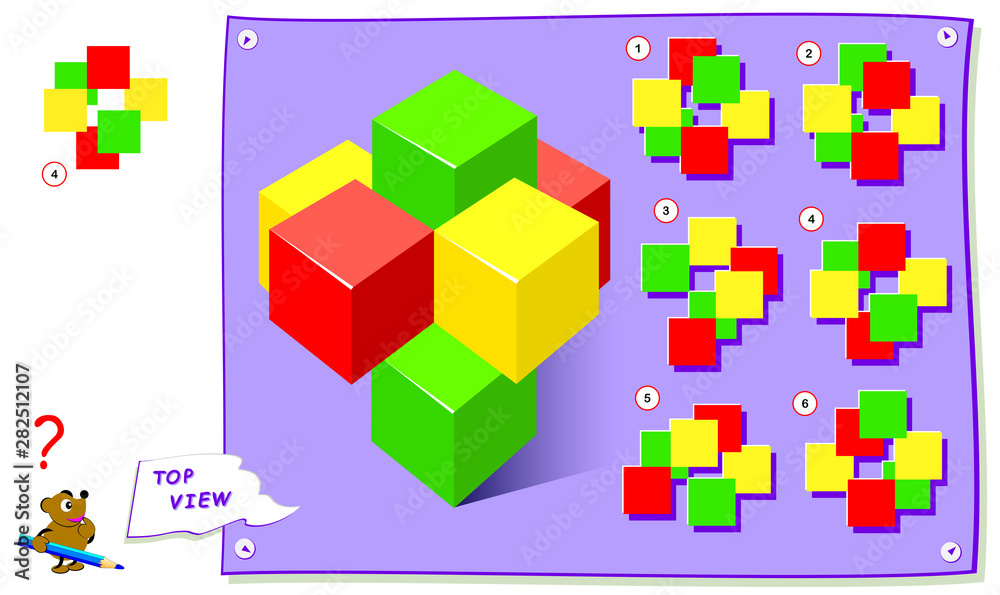 Logic puzzle game for kids. Need to find correct top view of cubes ...