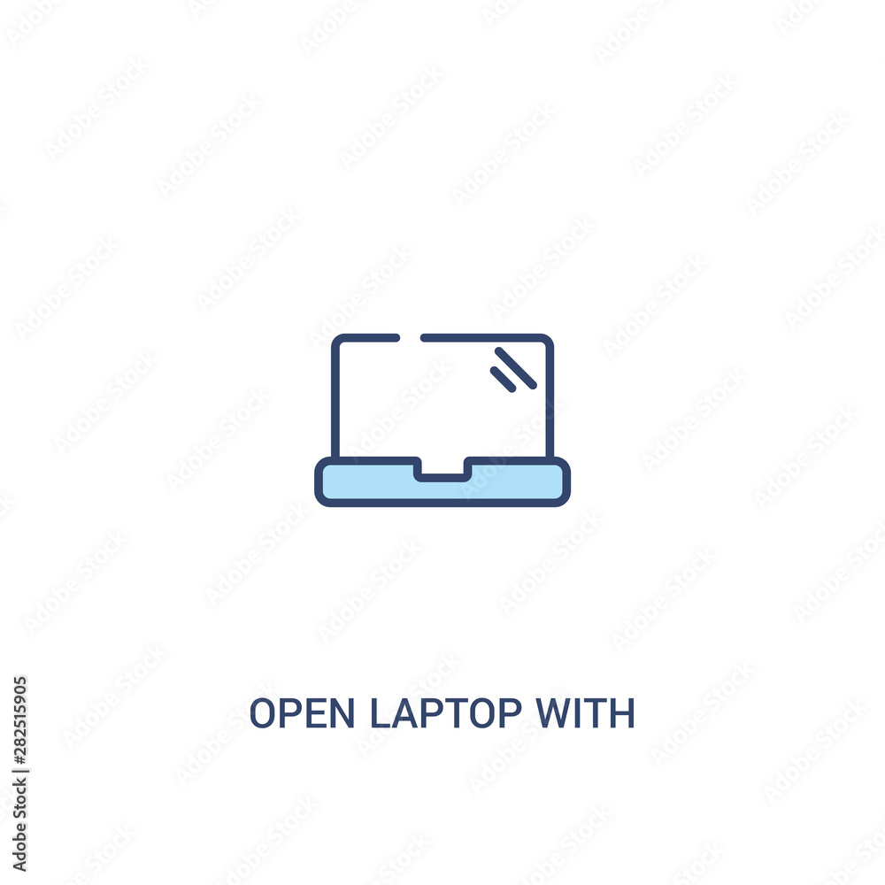 open laptop with shining screen concept 2 colored icon. simple line ...