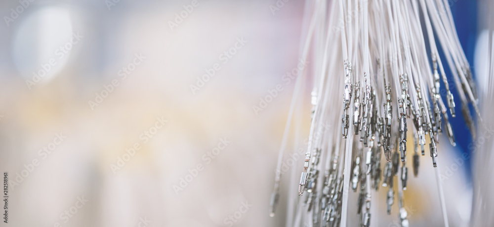 Bundle of crimped cables with blade connectors. Electrical contacts ...