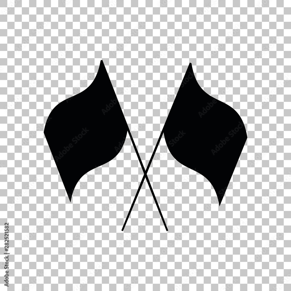 Two crossed flags sign. Black icon on transparent background ...