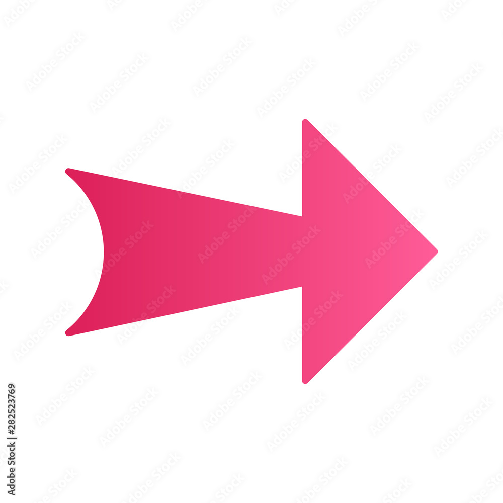 Wide pink arrow flat design long shadow color icon. Arrowhead indexer ...