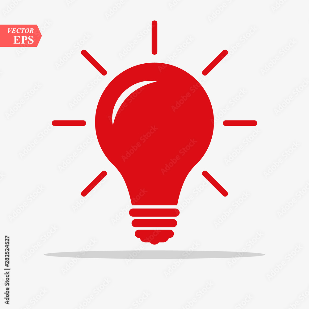 Red Bulb light vector icon. Lighting Electric lamp. Electricity, shine ...