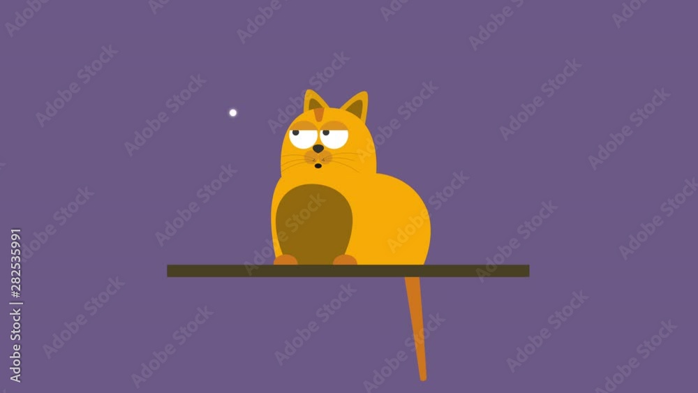 Fat cat following a flying bee. funny cartoon cat animation loop. Lazy ...