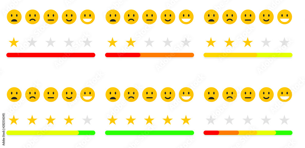 Set of feedback or quality control. Rating mood with smiles, emoji or ...