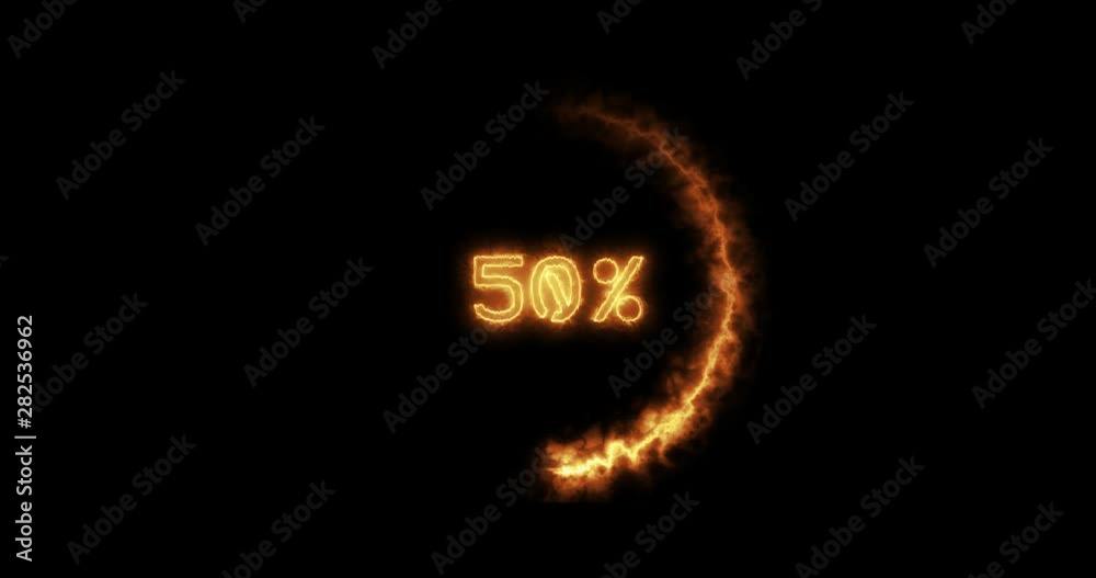 Fire glowing neon loading bar in the circle form on transparent ...