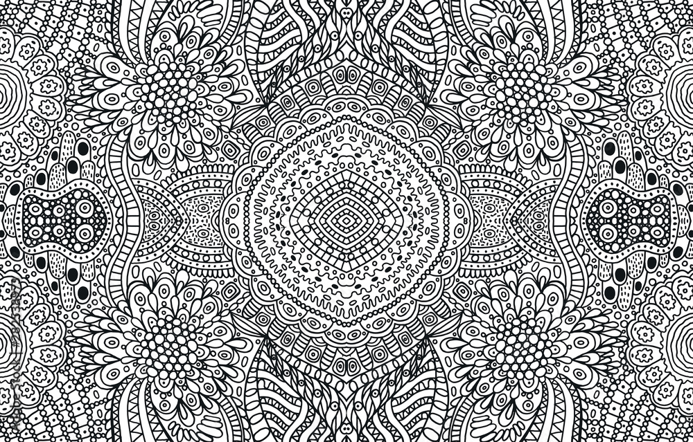 Tribal and folk ornament - coloring page for adults. Black and white ...