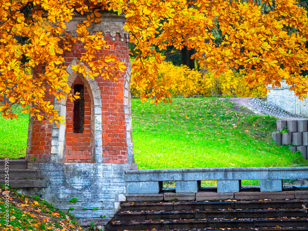 Autumn in St. Petersburg. City Pushkin day. Tsarskoe selo. A tower of ...