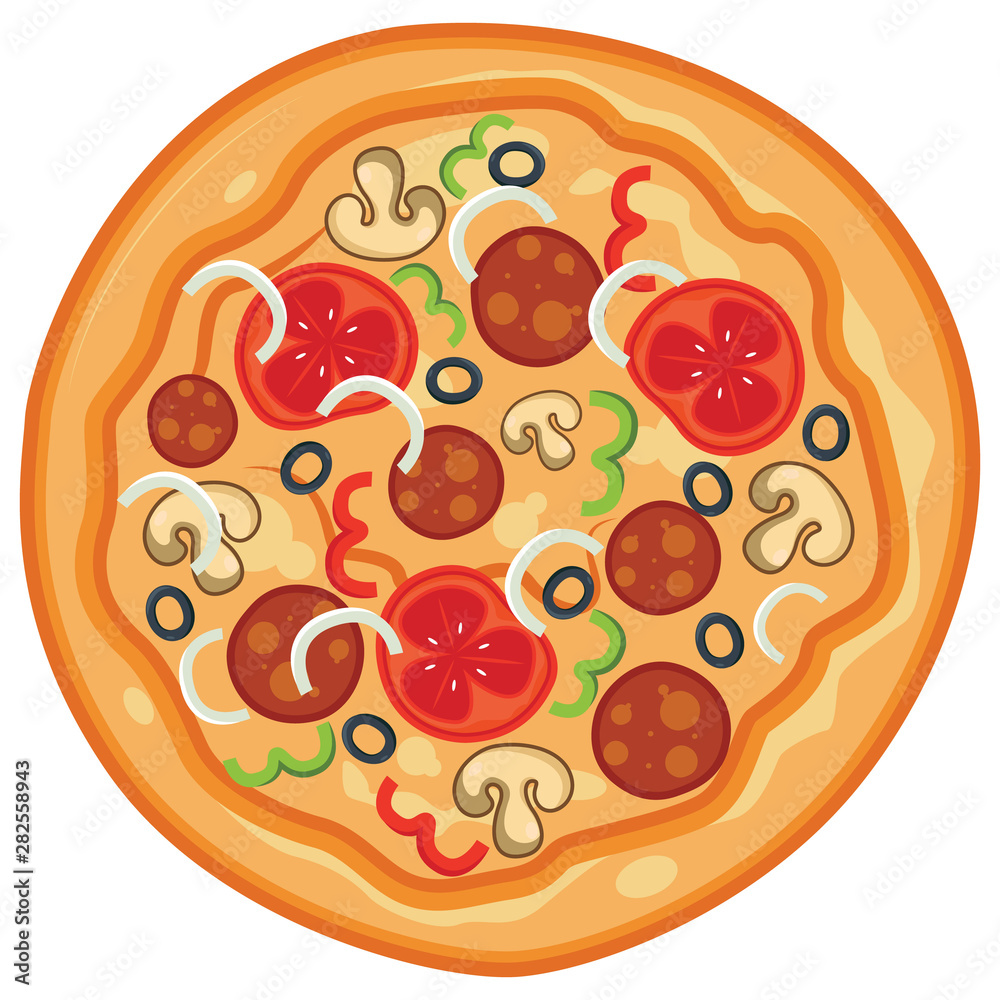 tasty yummy pizza cartoon top view Stock Vector | Adobe Stock