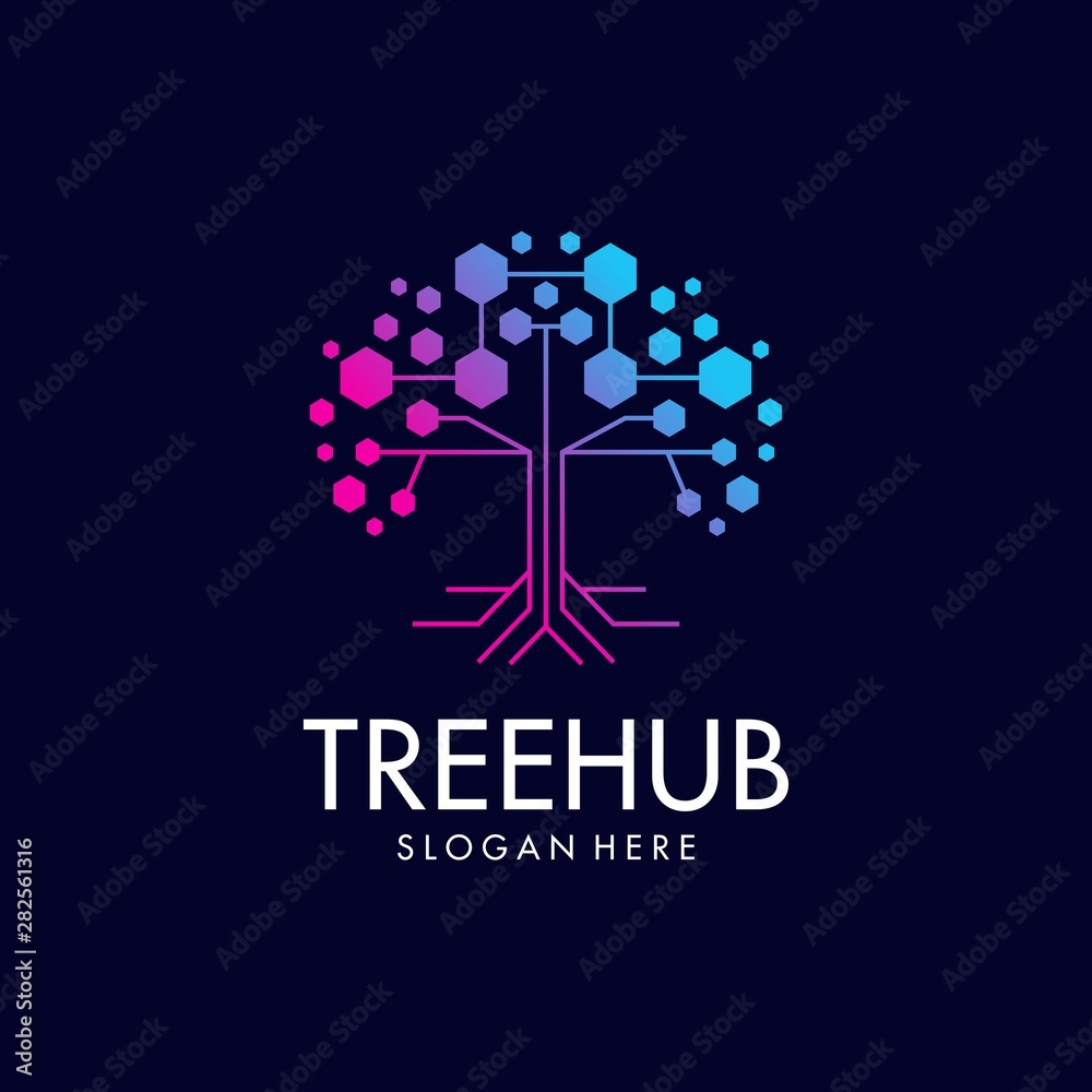 Tech tree digital logo design vector icon. Tree connection logo Stock ...