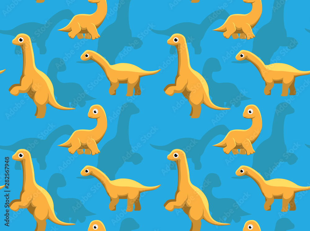 Dinosaur Camarasaurus Cartoon Blue Background Seamless Wallpaper Stock ...
