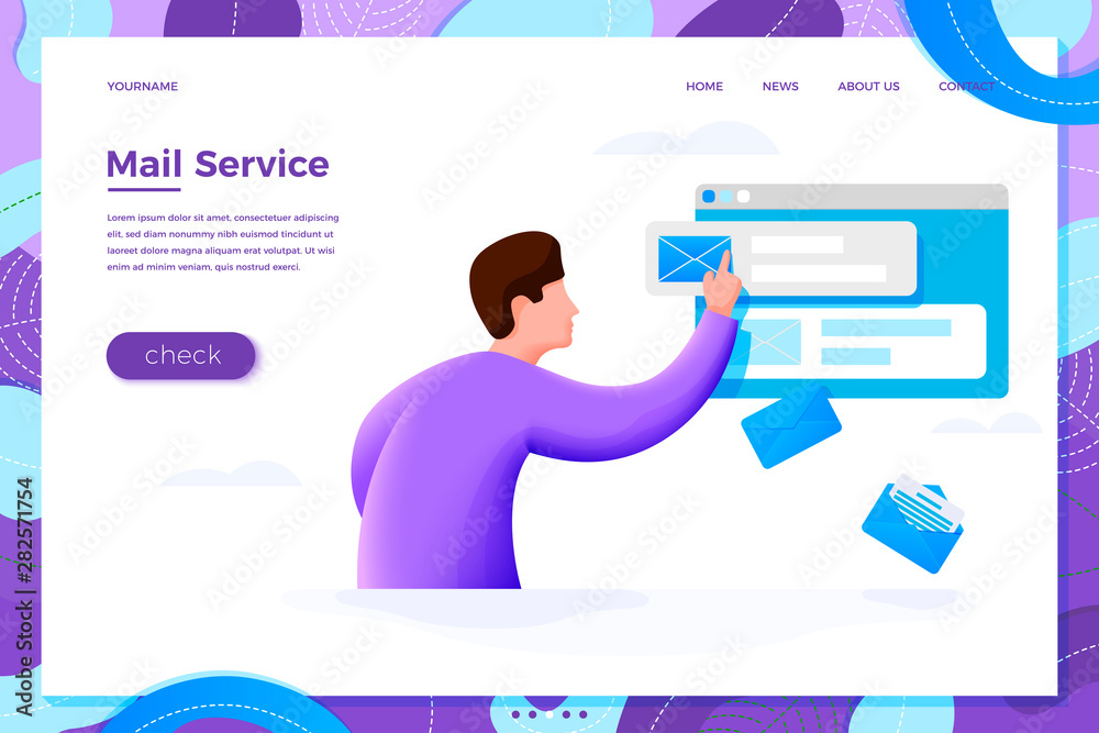 Vector illustration mail service concept - cartoon man on browser ...