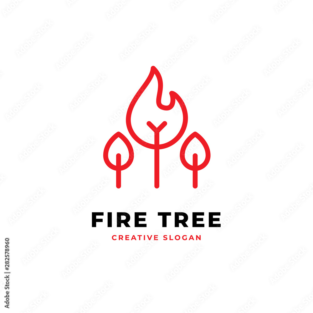Fire tree forest simple logo design. monoline vector illustration Stock ...