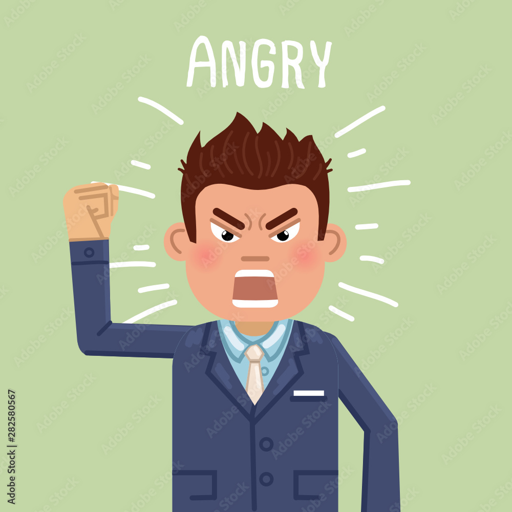 Illustration of an angry businessman. Emotional businessman in rage ...